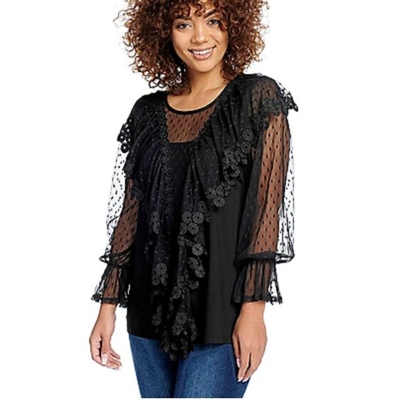 Kate & Mallory | Tops | Kate Mallory Knit Swiss Dot Mesh Long Sleeve ...